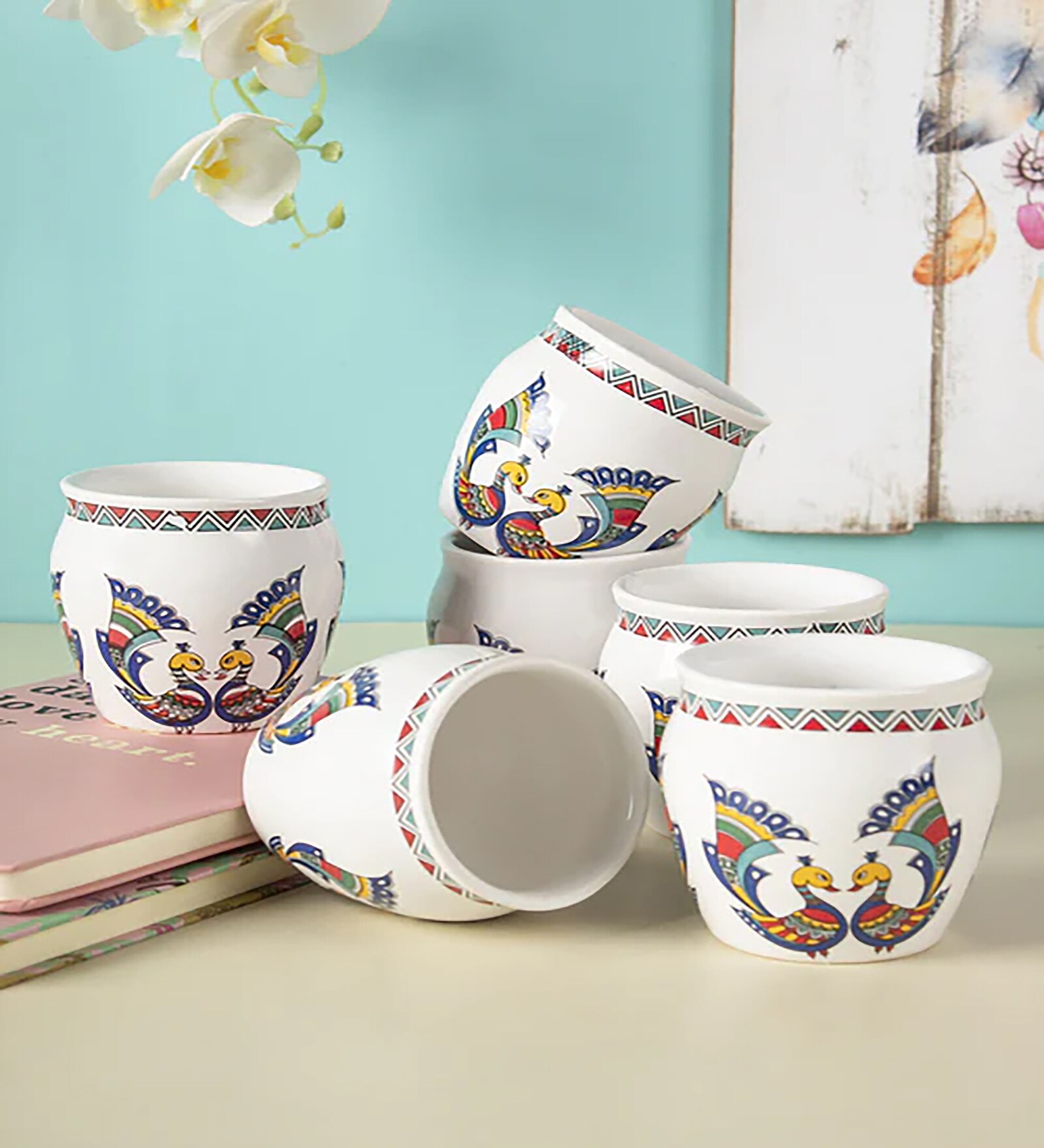 Buy Hand Painted 140 Ml Off White Ceramic Set of 6 Tea cups at 58% OFF ...