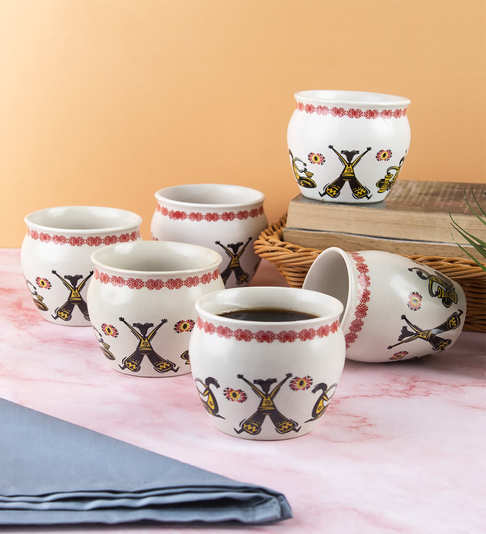 Buy Hand Painted 140 Ml Off White Ceramic Set of 6 Tea cups at 58% OFF ...