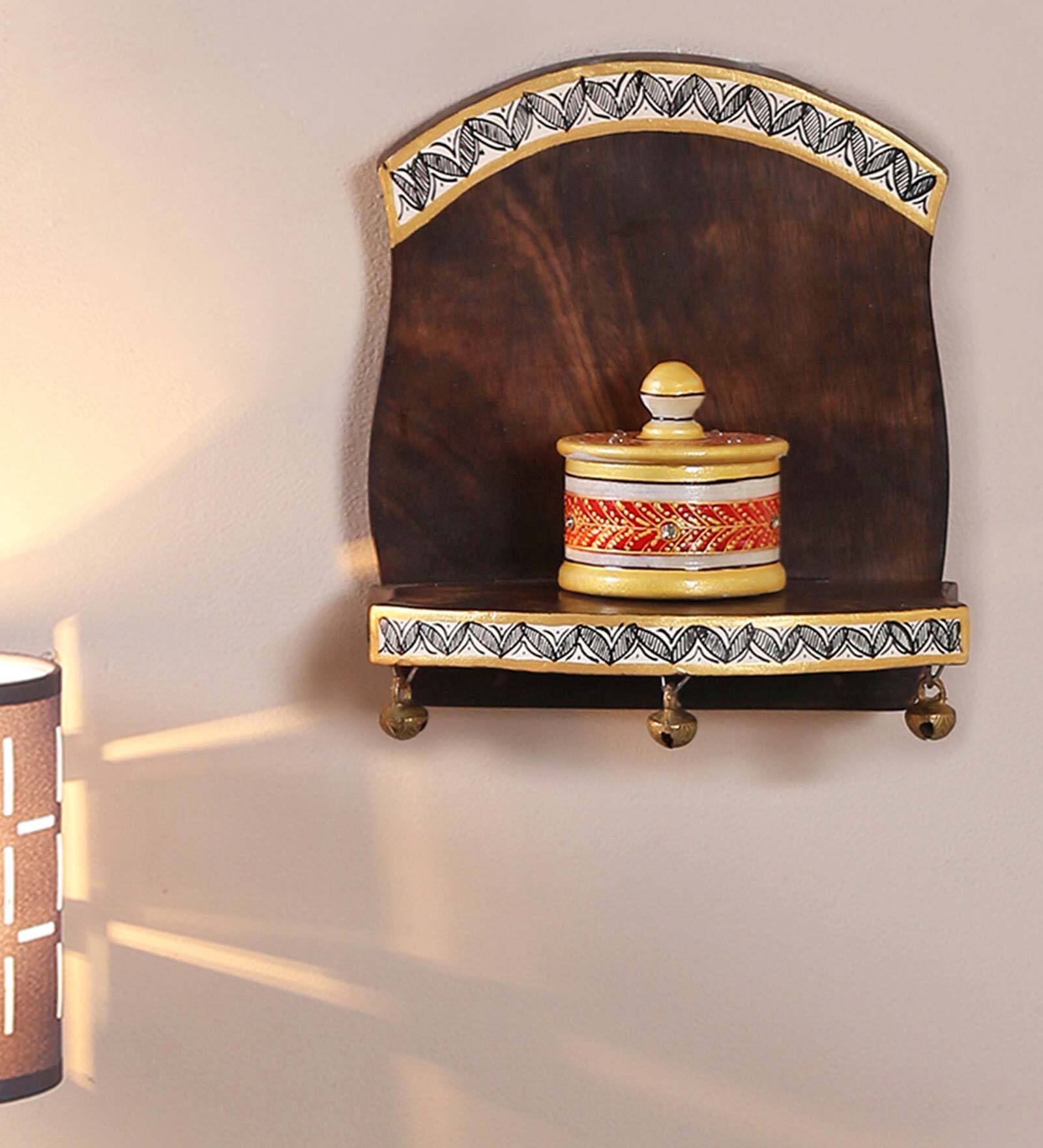 Buy Hand Painted Decorative Wood Shelf With Bells And Painted Motifs at ...