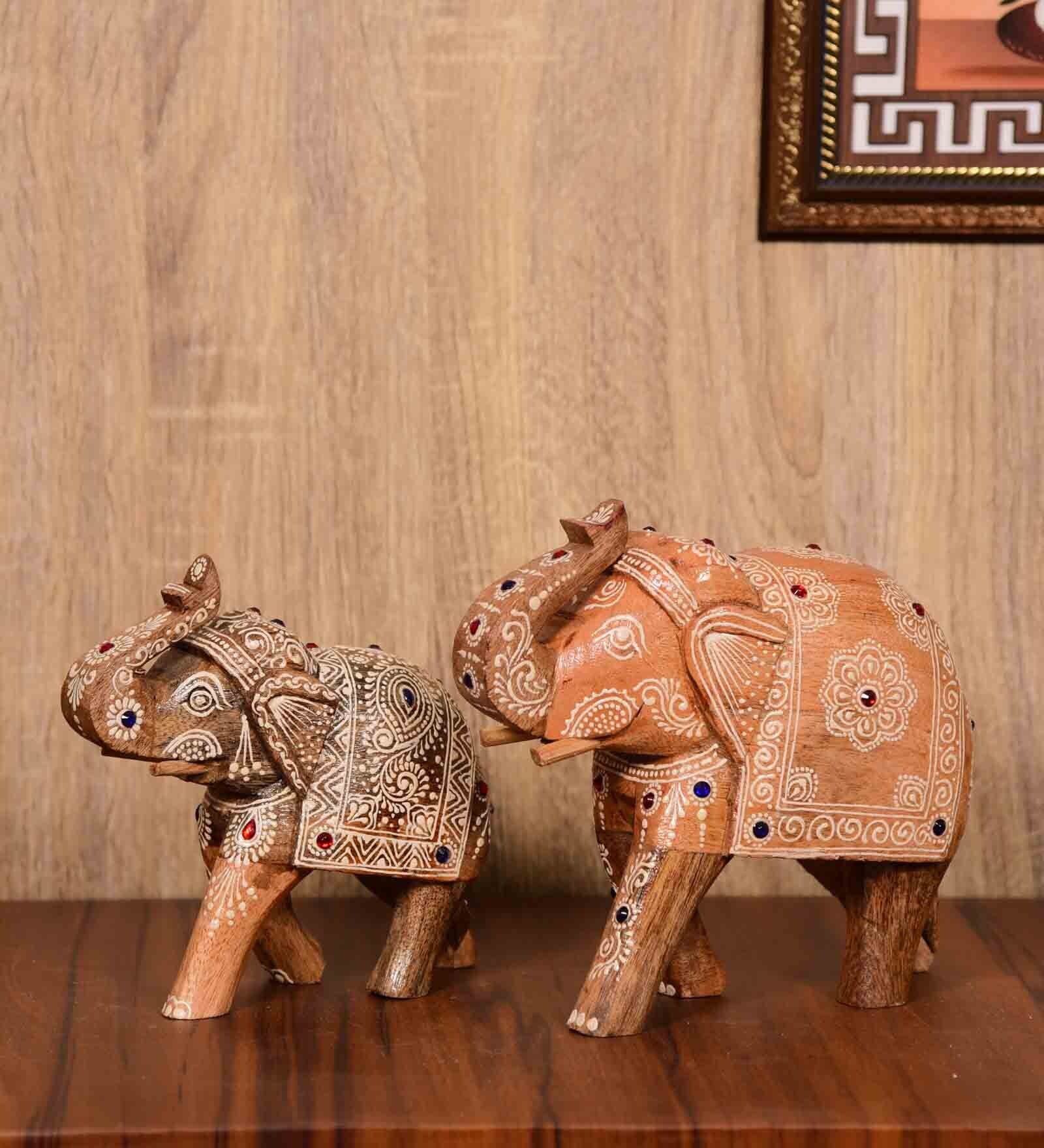 Buy Hand Painted Elephant (Set Of 2) Engineered Wood Animal Figurine at ...