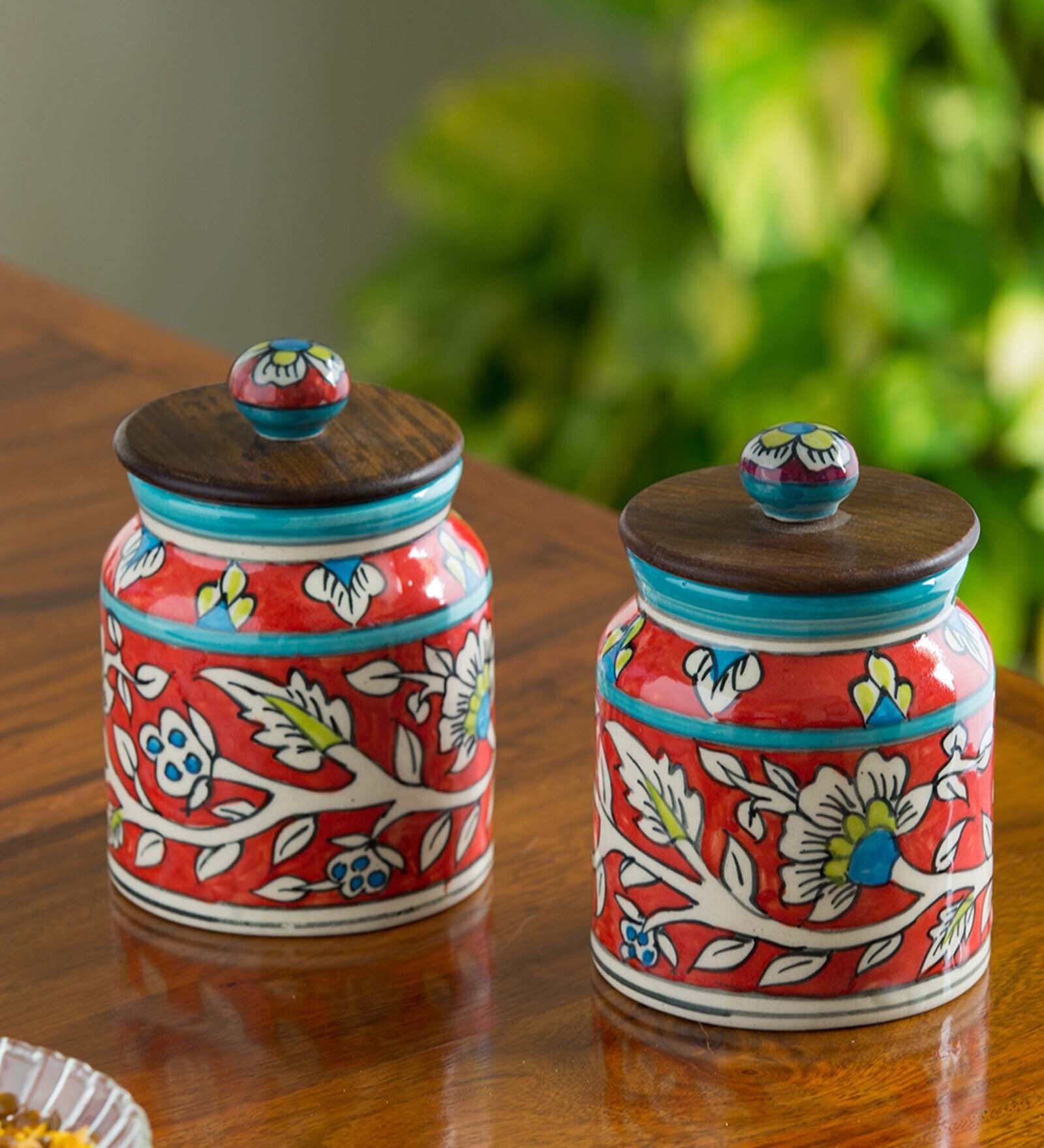 Buy Hand Painted Floral 410ml Multicolour Ceramic (Set of 4) Jar ...