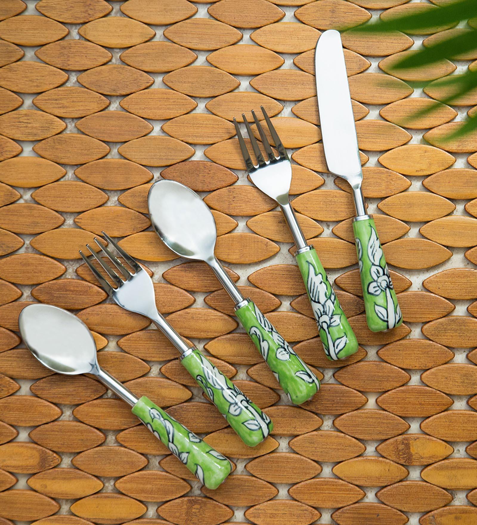 Buy Stainless Steel Hand Painted Table Cutlery Set of 5 by ...