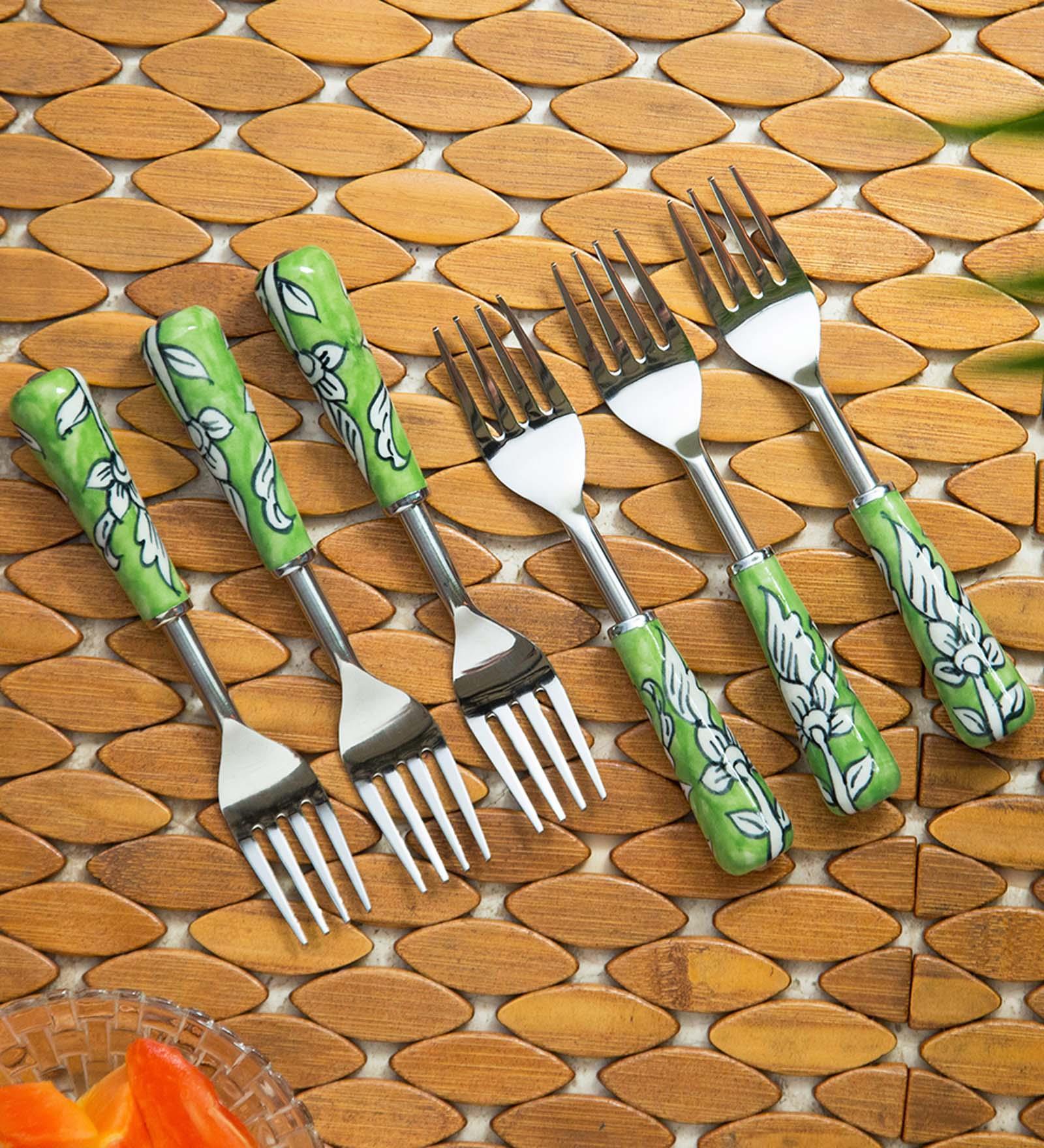 Buy Stainless Steel Hand Painted Table Forks Set of 6 by ExclusiveLane ...