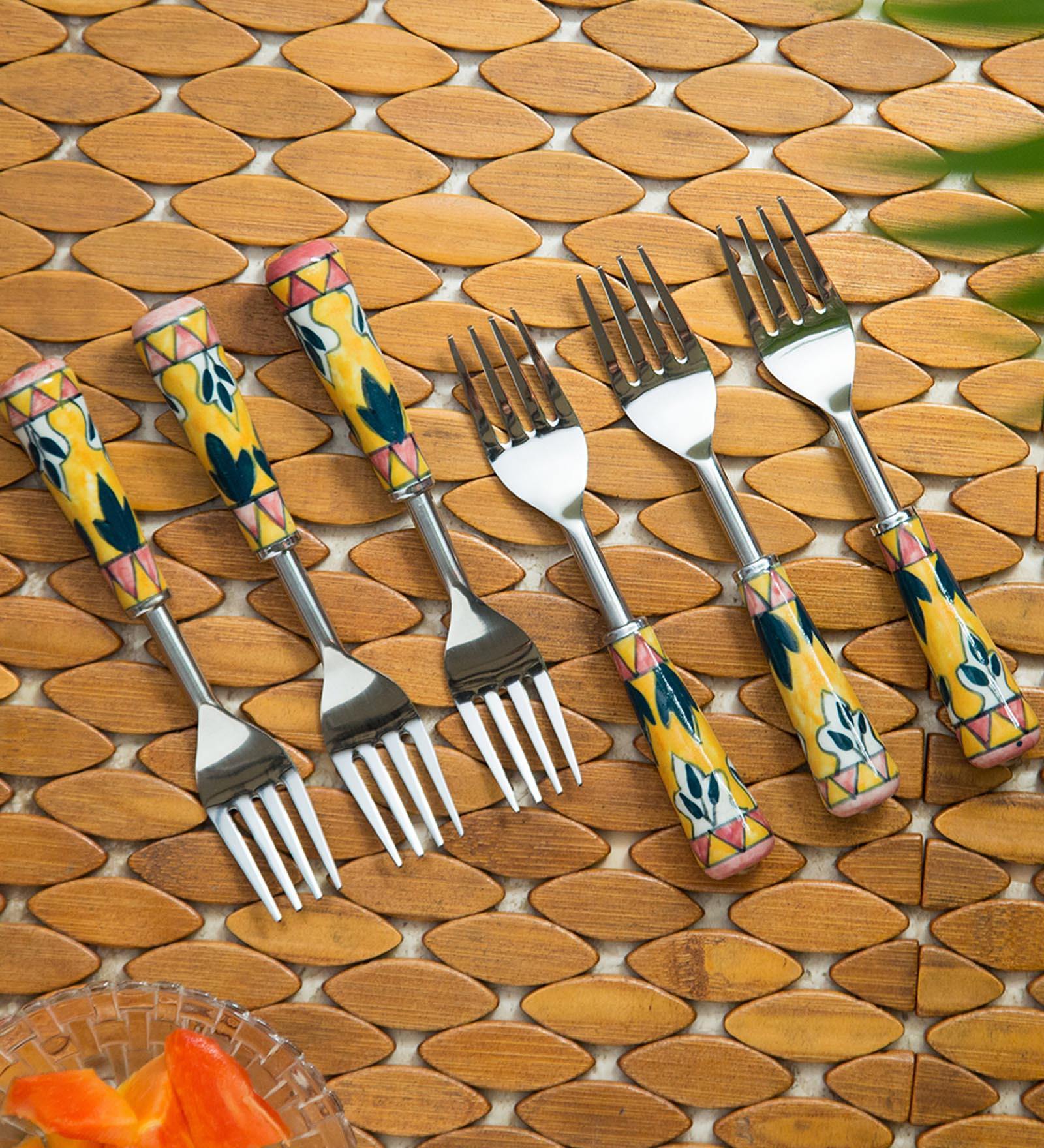 Buy Stainless Steel Hand Painted Table Forks Set of 6 by ExclusiveLane ...