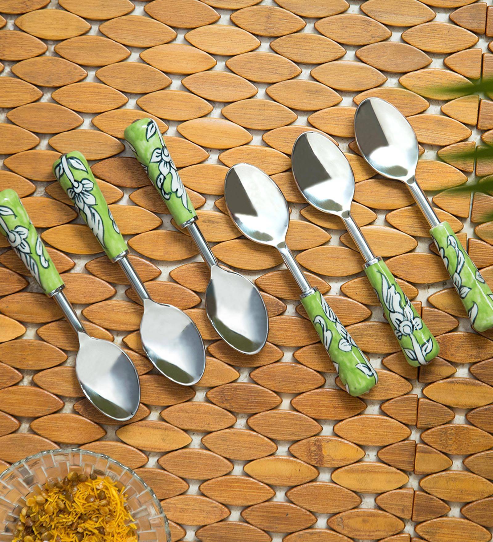 Buy Stainless Steel Hand Painted Table Spoons Set of 6 by ExclusiveLane ...