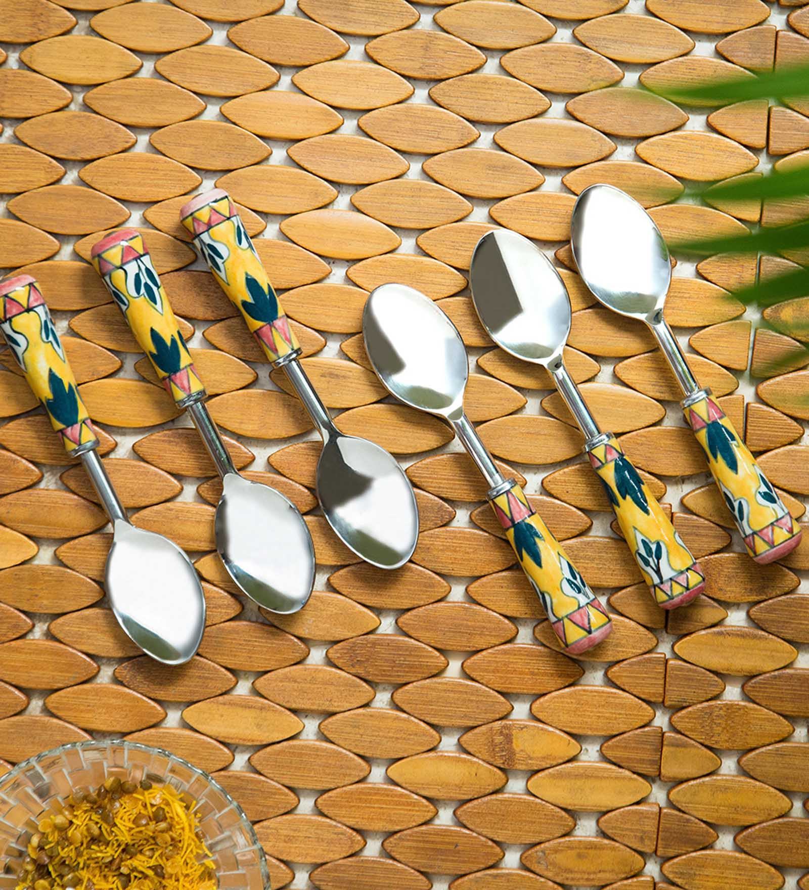Buy Stainless Steel Hand Painted Table Spoons Set of 6 by ExclusiveLane ...