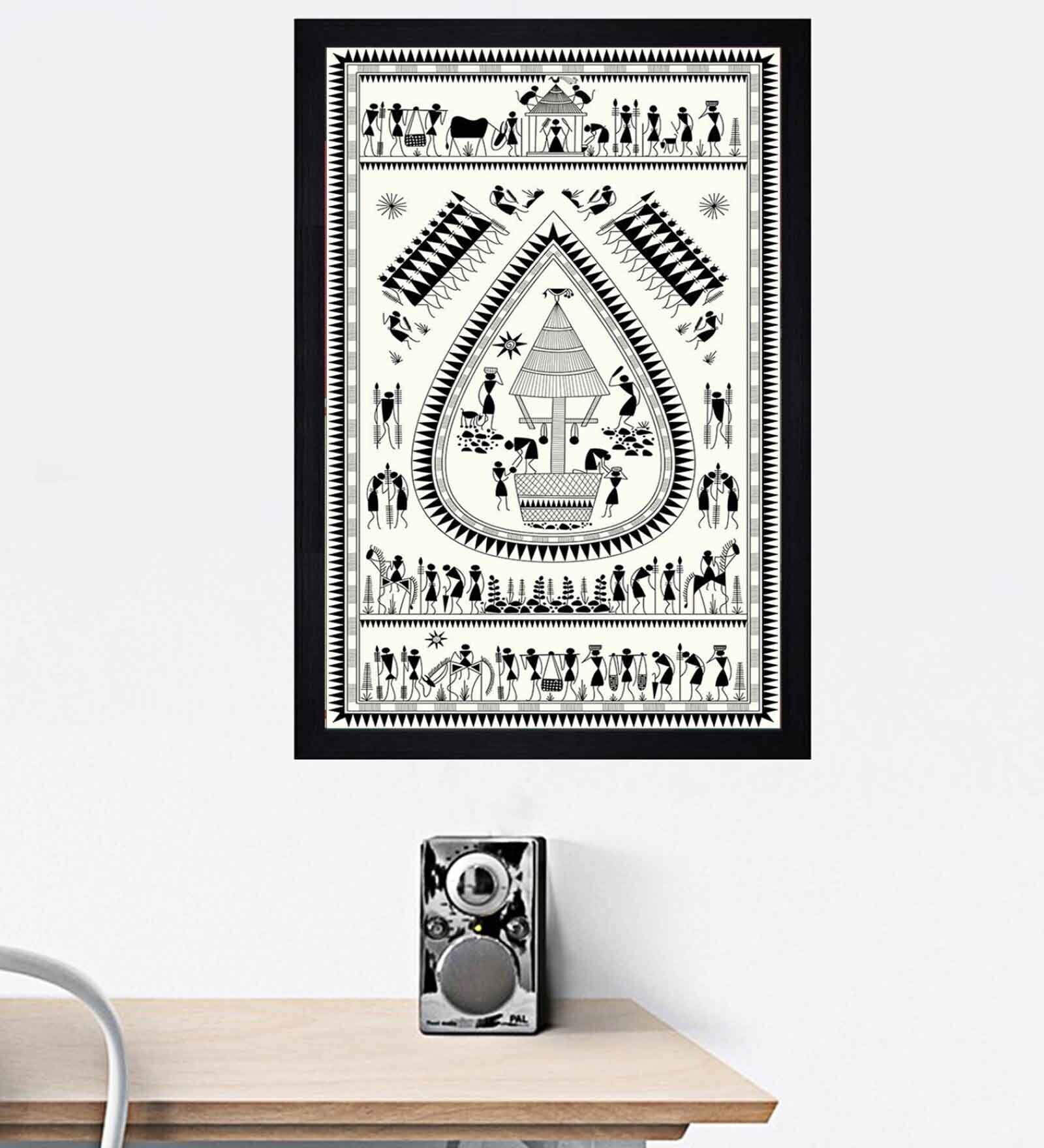 Buy Hand Painted Delmas Warli Art Texture Paper Framed Art Print at 20% ...