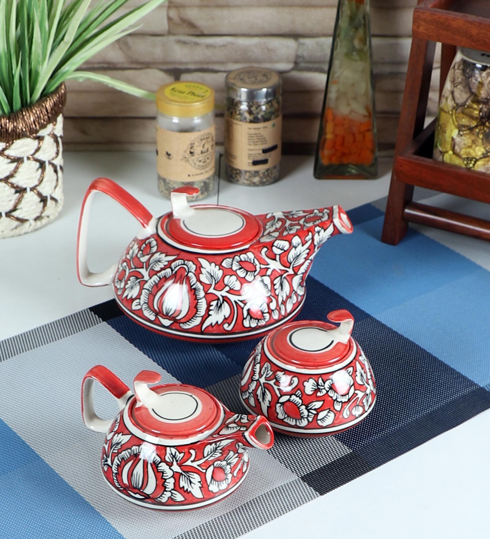 Buy Reid Red Ceramic (Set of 3) Teaware Set at 37% OFF by Cdi | Pepperfry