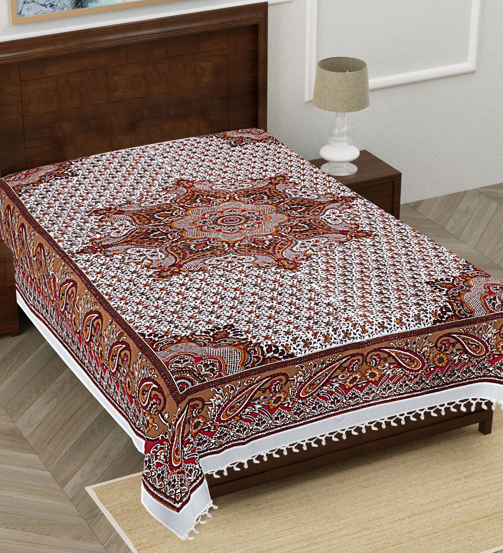 Buy Brown Hand Printed Floral Cotton Single Size Bedsheet at 70% OFF by ...