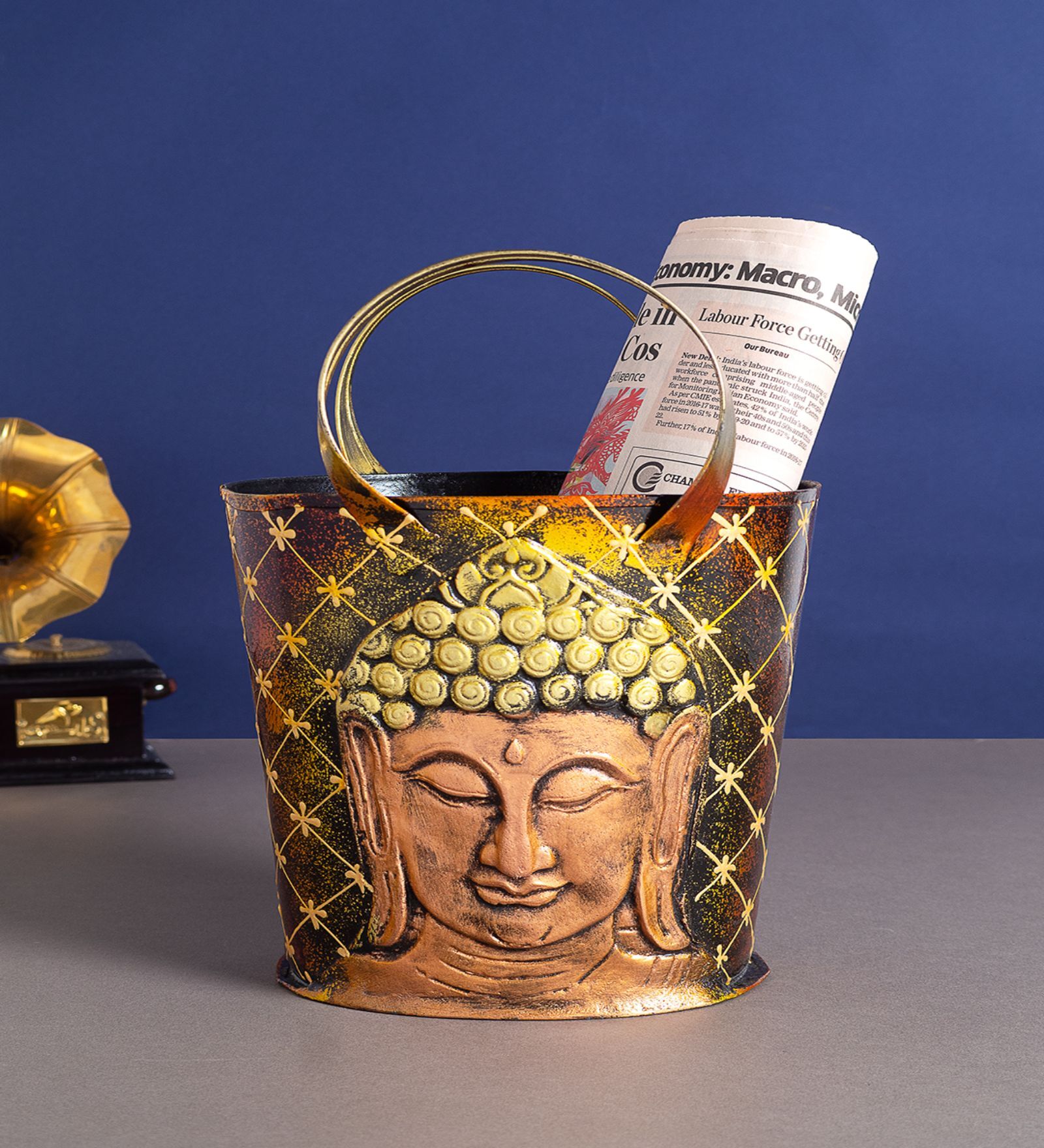 Buy Handcrafted Bucket-Shaped Copper Colour Wrought Iron Desk Organiser ...