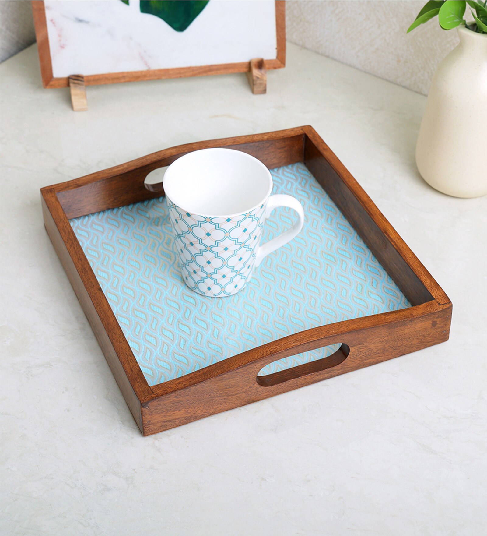 Buy Handcrafted SKY Blue WOOD & Glass Serving Tray at 11% OFF by POSH N ...