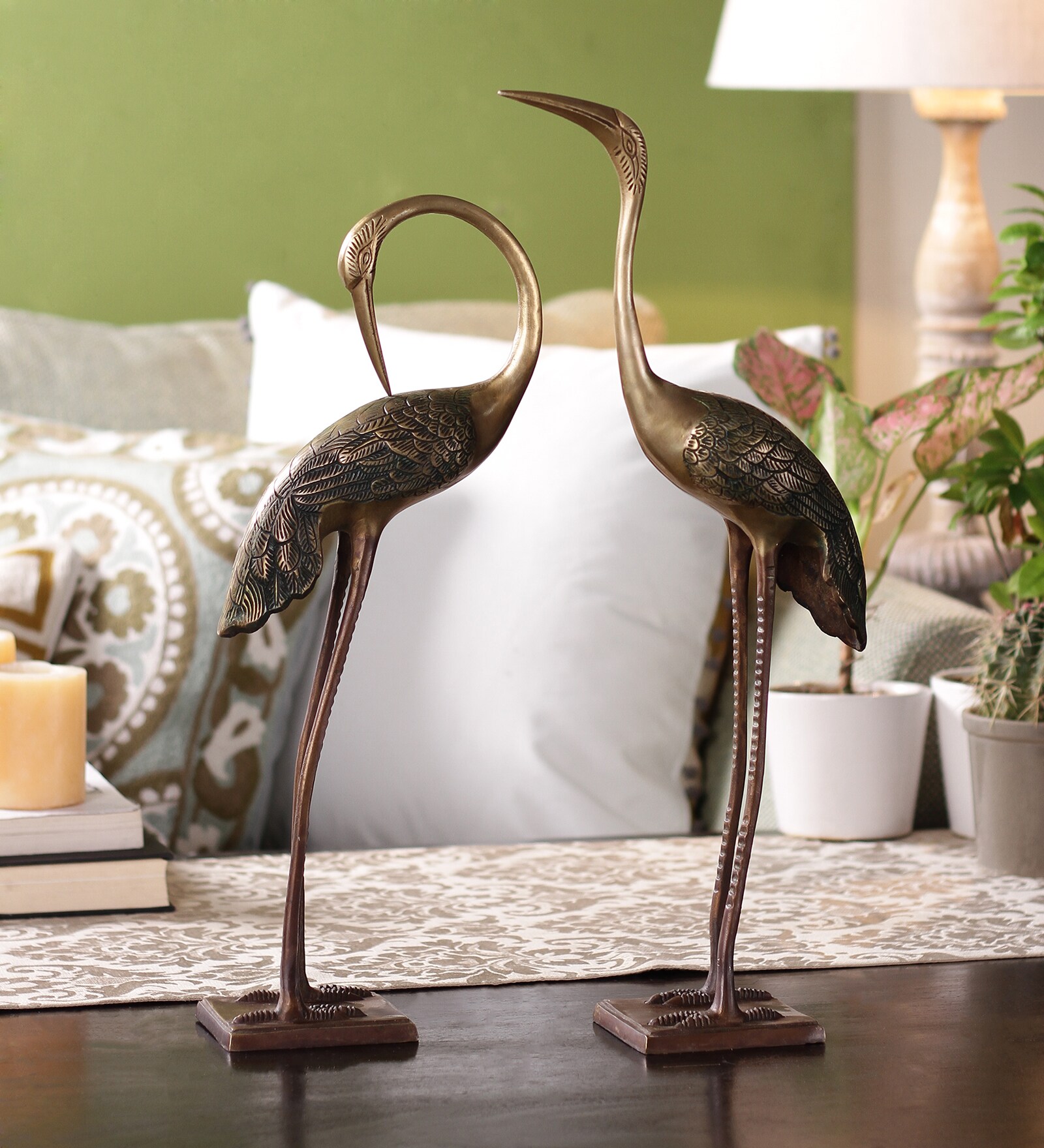 Buy Multicolour Crane Pair Brass Showpiece by Handecor Online - Bird ...
