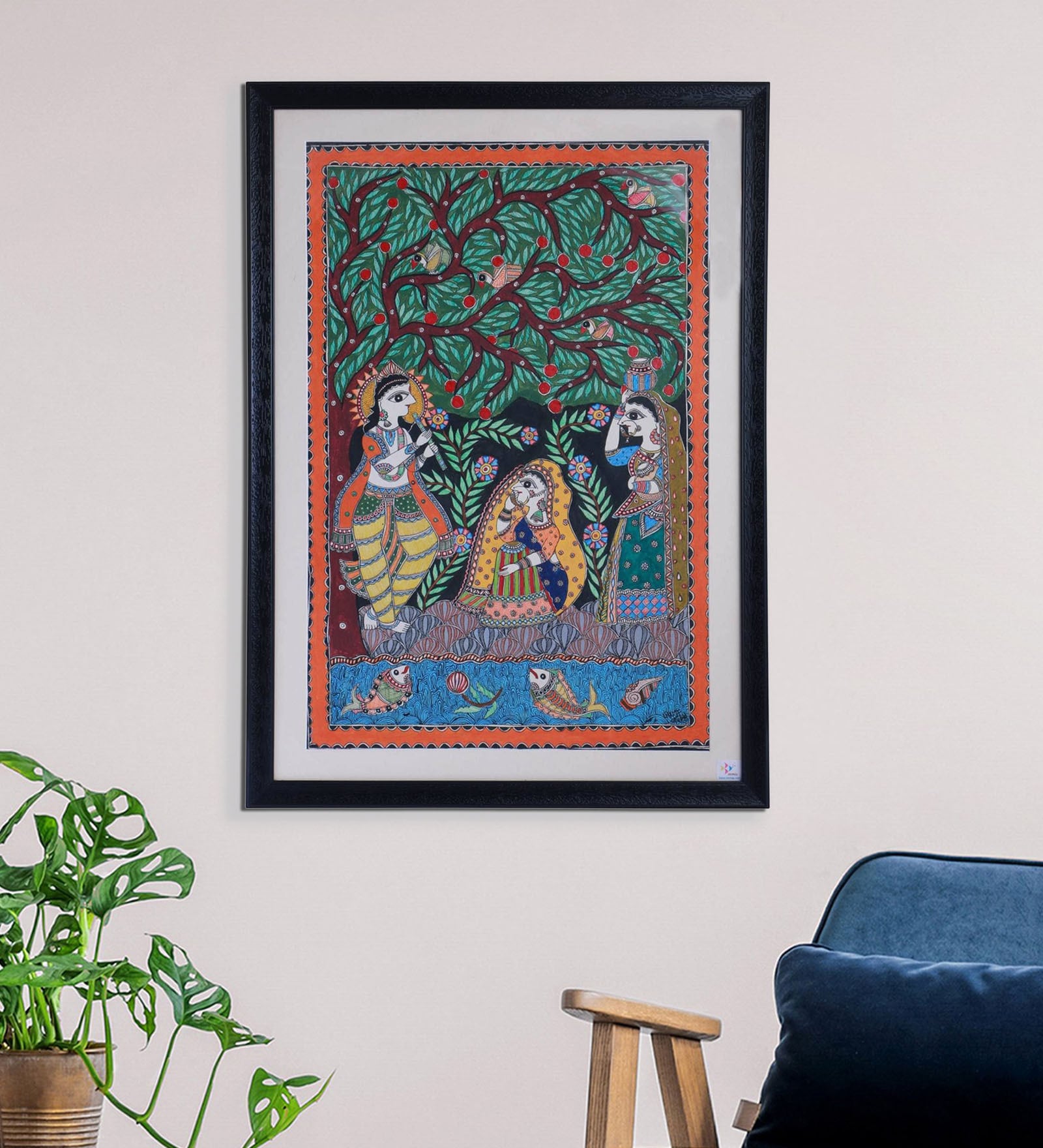 Buy Handmade Paper 16X 2X 23 Madhubani Mithila Painting Of Lord Krishna With His Flute In ...