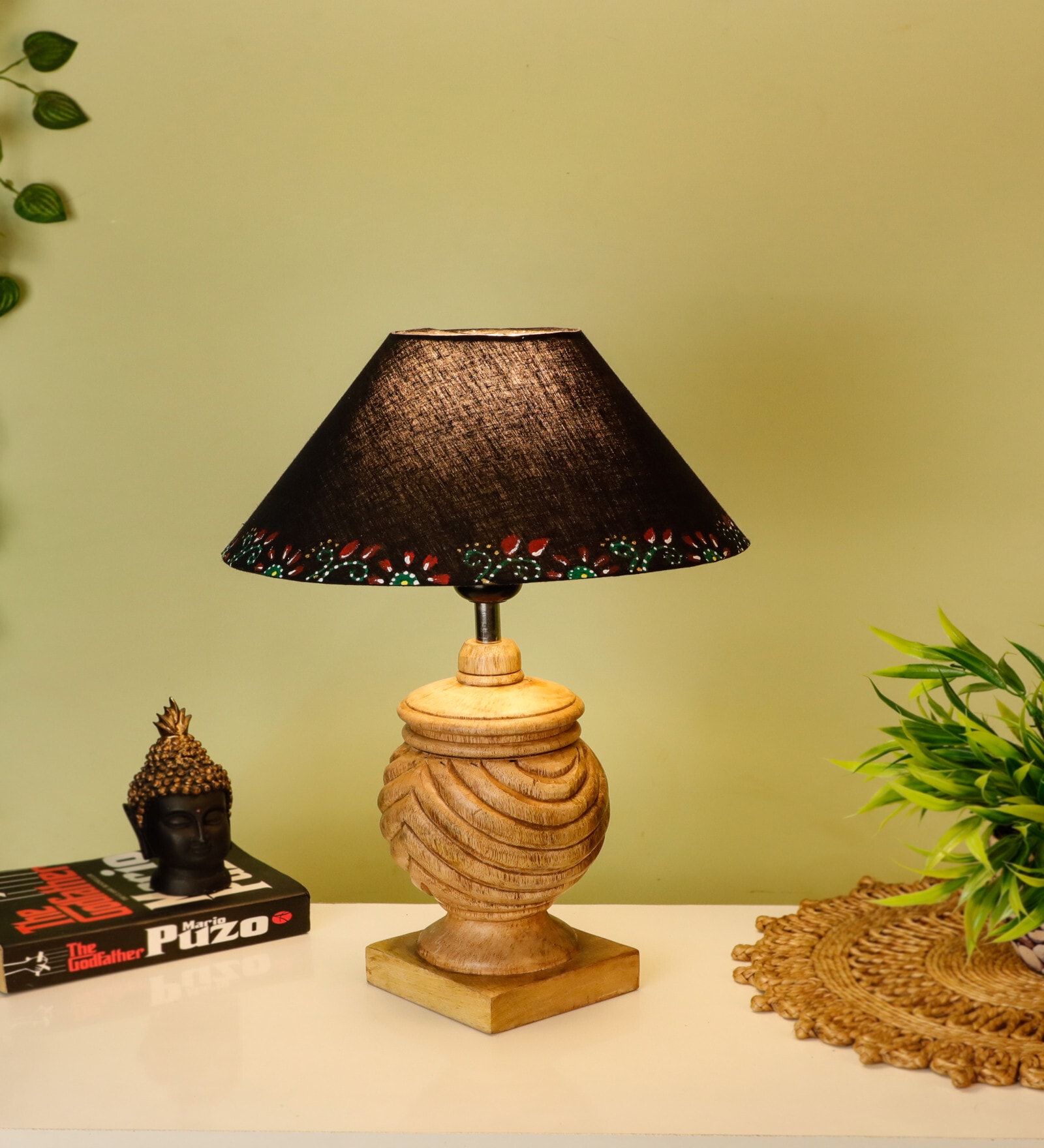 Buy Black Handpainted Shade With Natural Color Rings Design Wooden ...