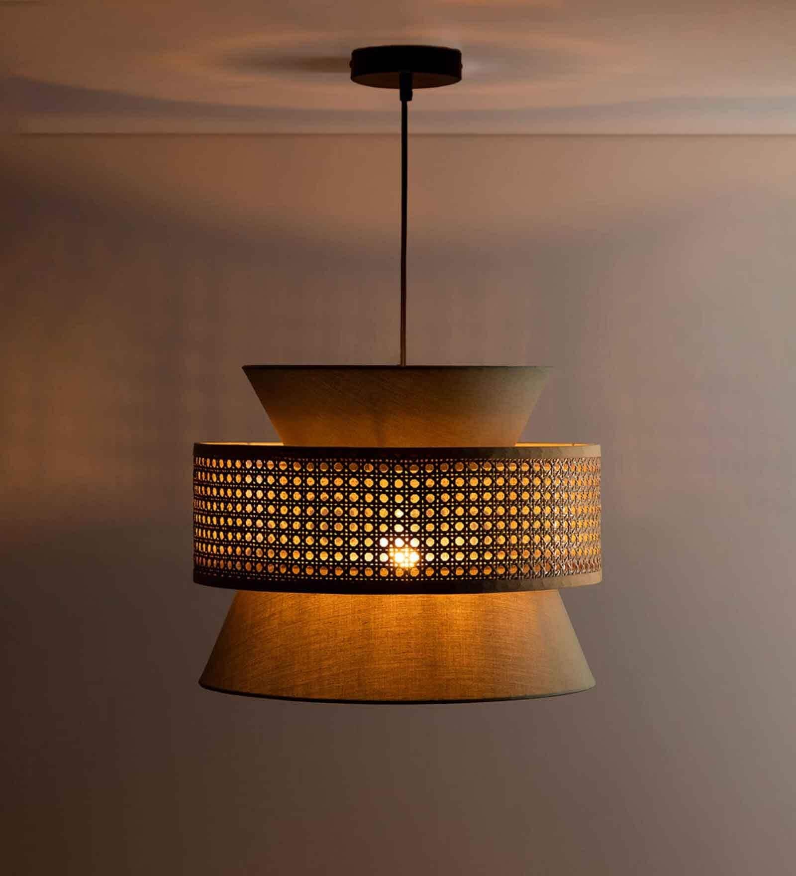 Buy Handmade Webbing Rattan Cane Pendant Hanging Light (Black & Olive ...