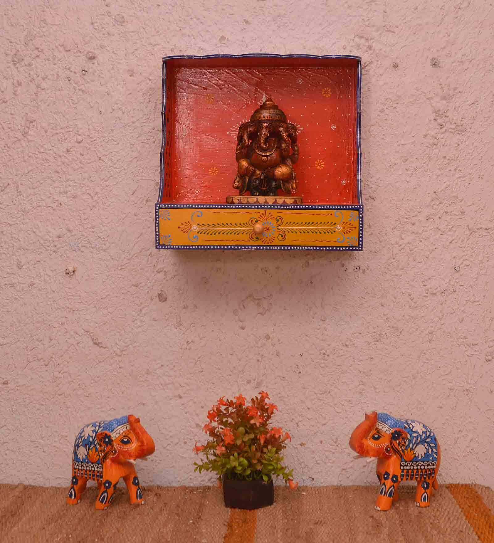 Buy Orange and Carved Wood Wall Mounted Mandir Without Door at 24% OFF ...