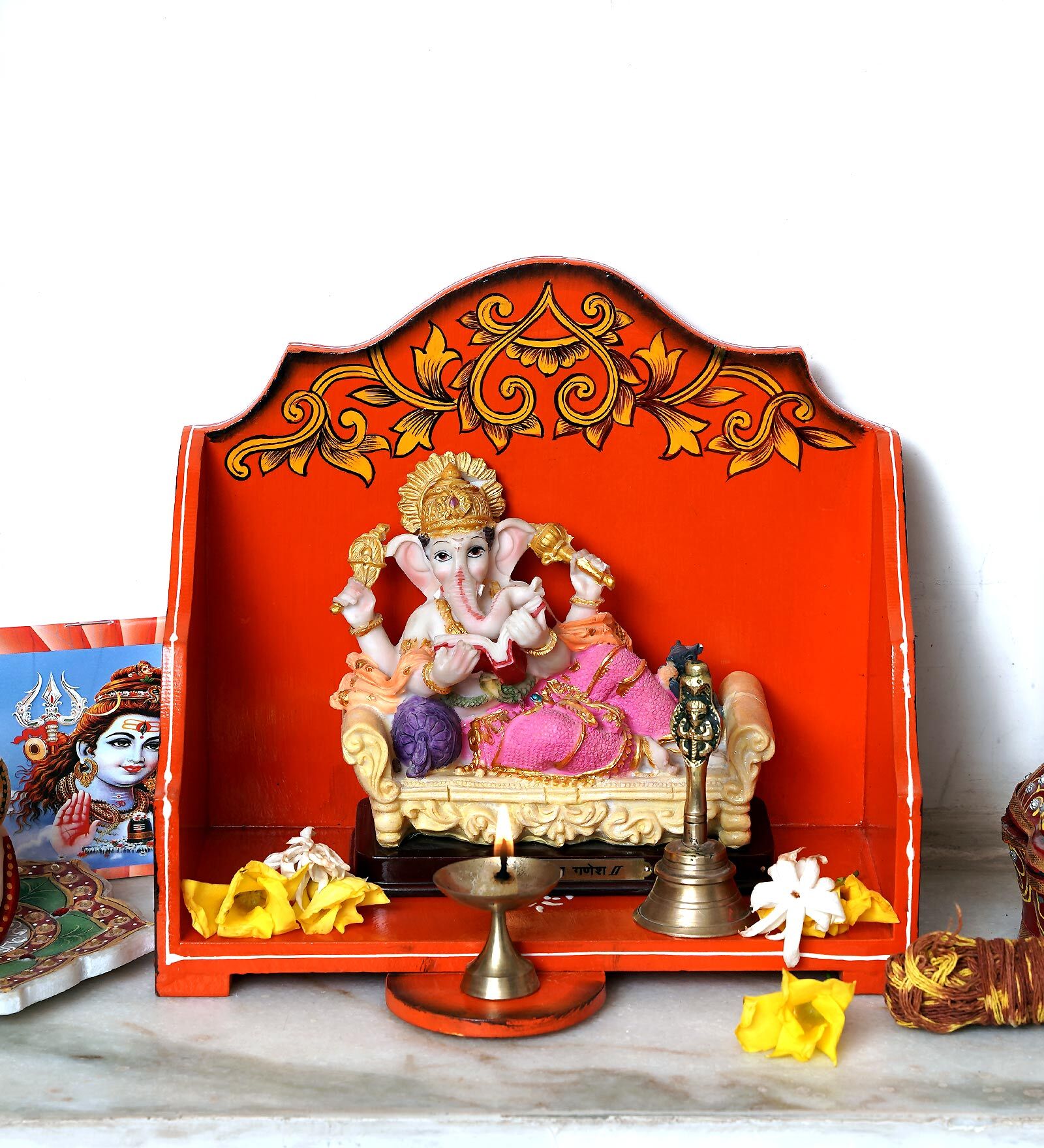 Buy Handpainted Elephant Orange Wall Mounted Mandir Without Door at 22% ...