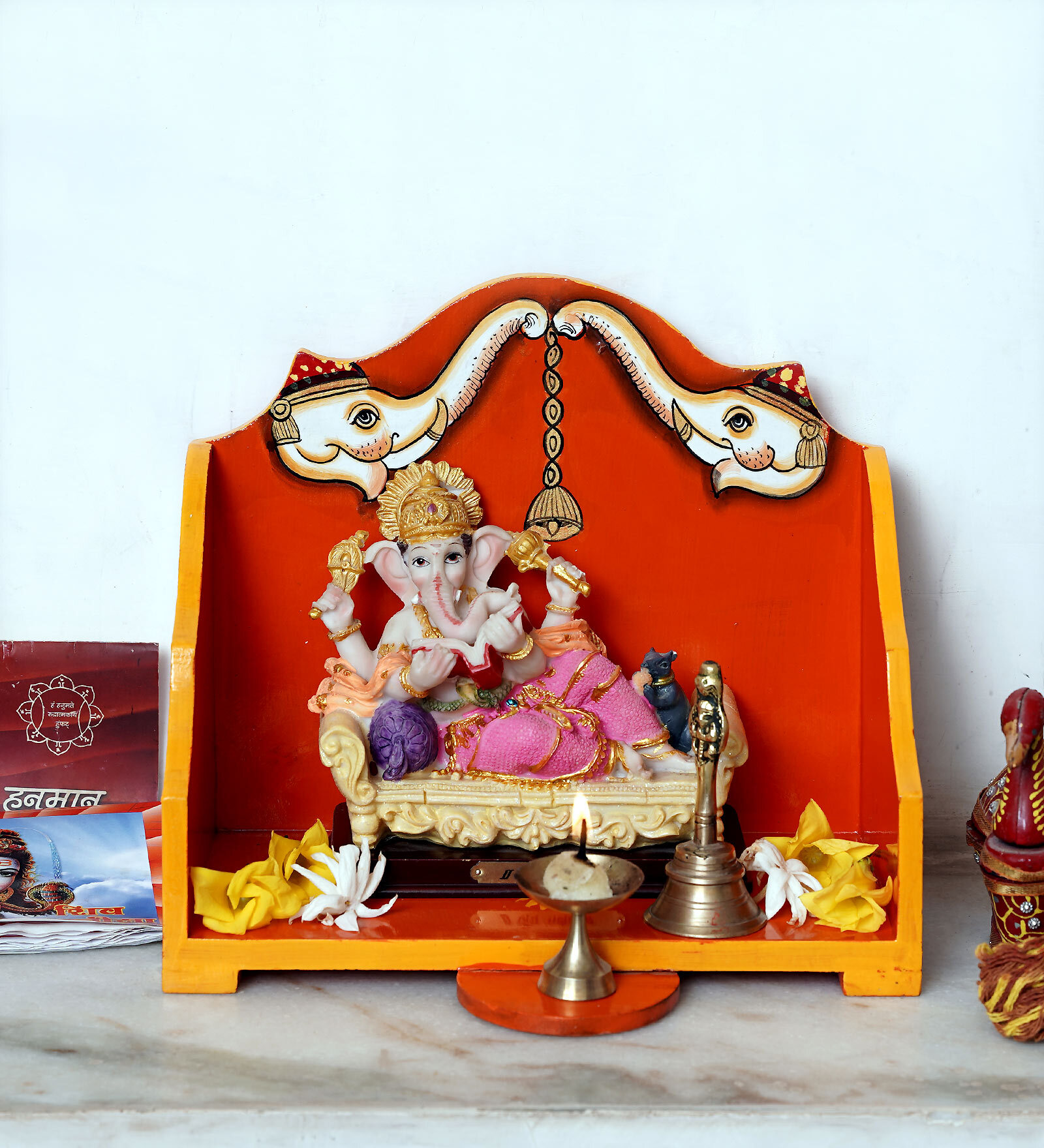 Buy Handpainted Elephant Orange Wall Mounted Mandir Without Door at 11% ...