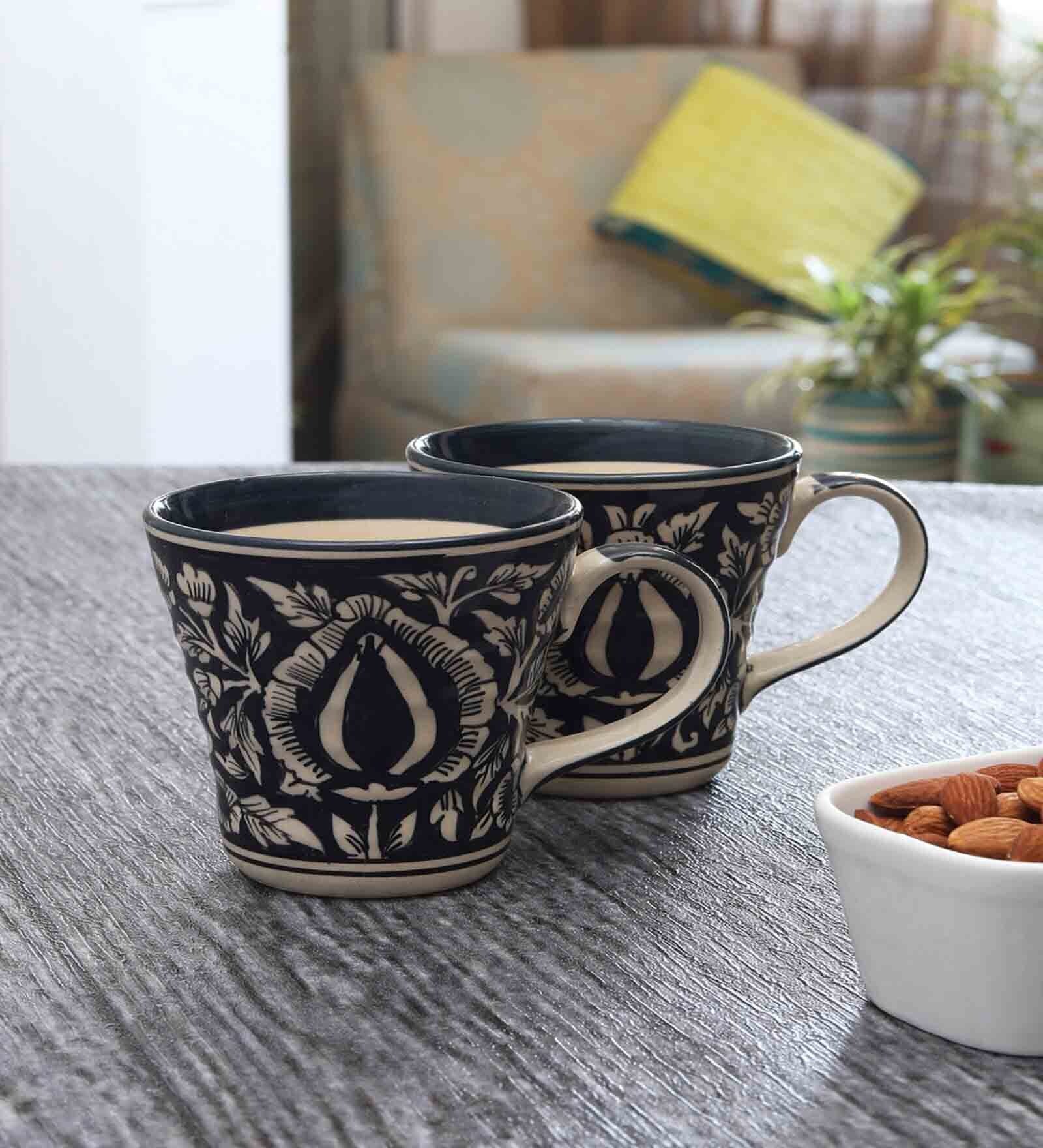 Buy Handpainted Mughal 300ml Blue (Set of 2) Ceramic Coffee Mug at 46% ...