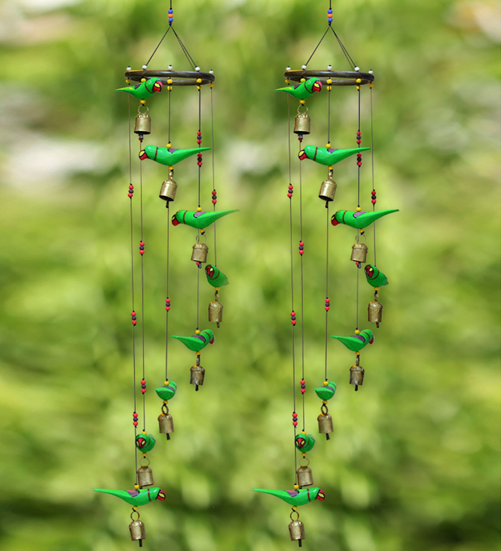 Buy Handpainted Parrots Green MDF (Set of 2) Wind Chime at 41% OFF by ...