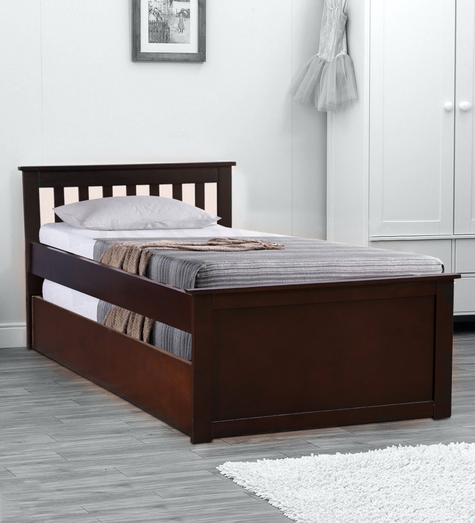 Buy Hanna Single Size Bed with Storage in Walnut Colour at 74% OFF by ...