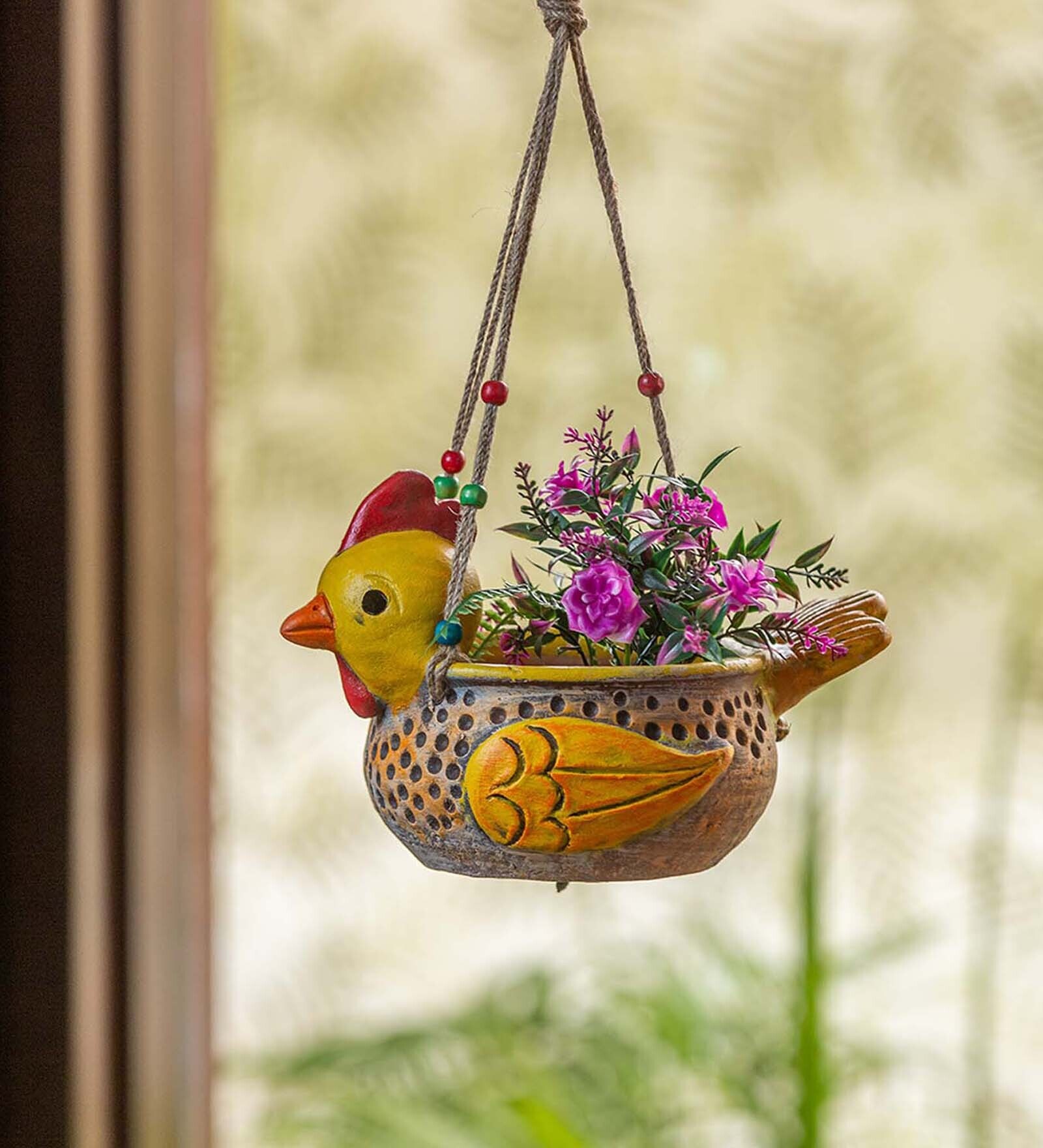 Buy Happy Hen Handmade & Hand Painted Hanging Planter Pot In Terracotta ...