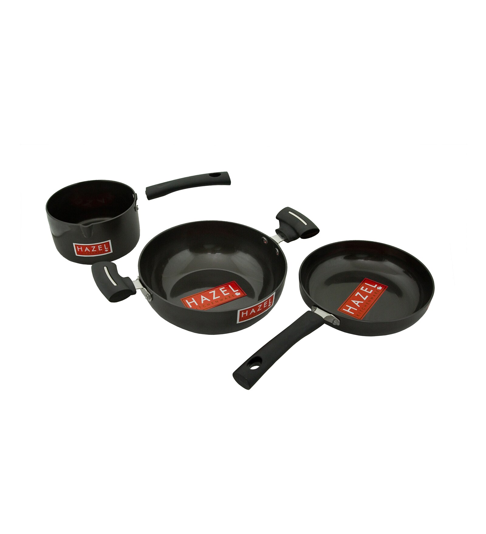Buy Hard Anodized Flat Bottom Induction Base Cookware Set of 3 by HAZEL ...