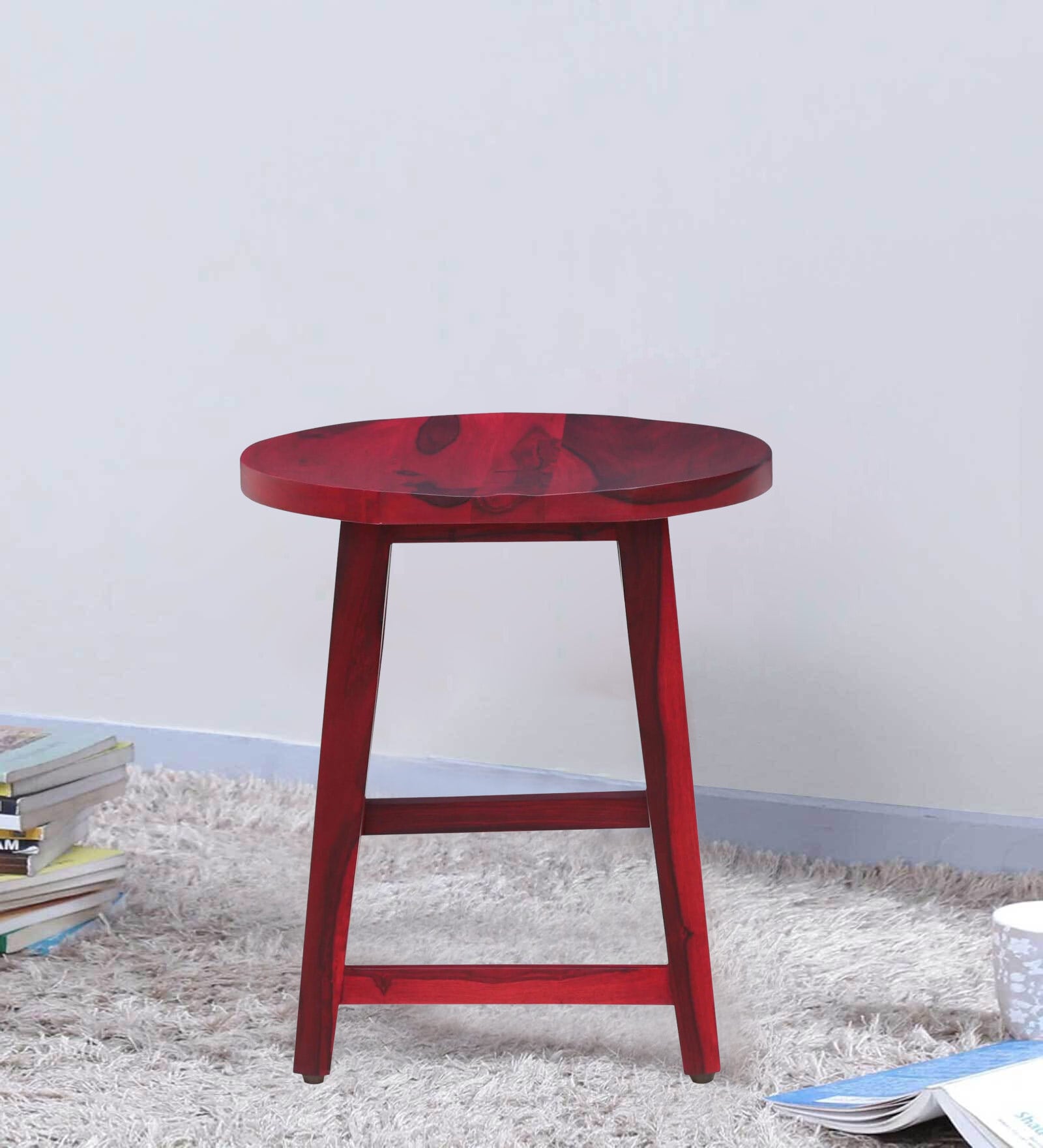 Buy Harrington Sheesham Wood Seating Stool In Spicy Red Finish at 12% ...