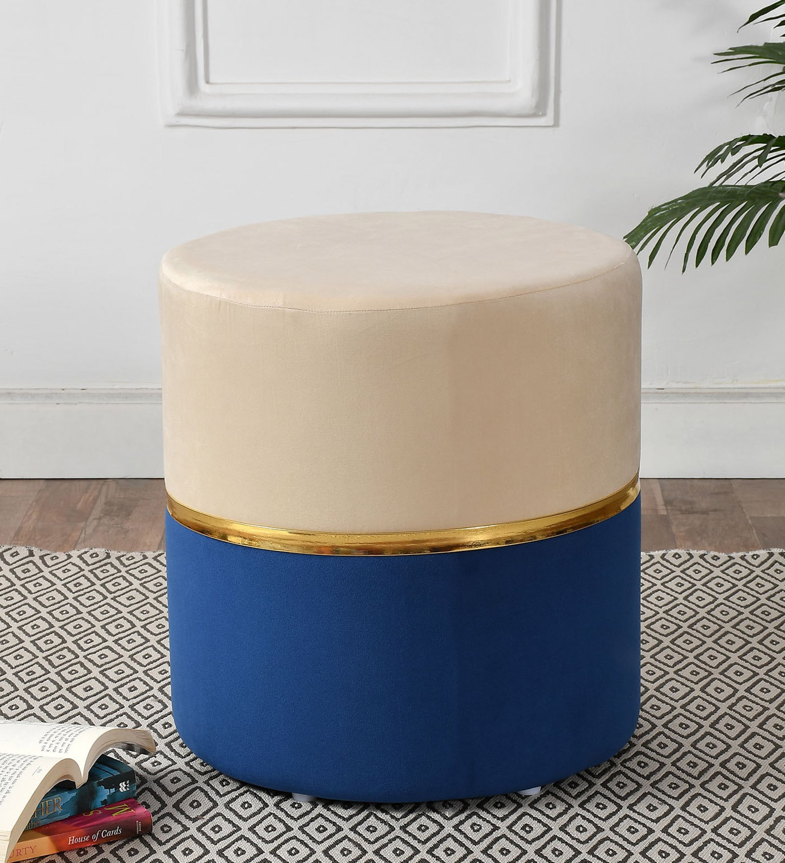Buy Hastings Fabric Pouffe in Cream & Navy blue Colour at 36% OFF by ...