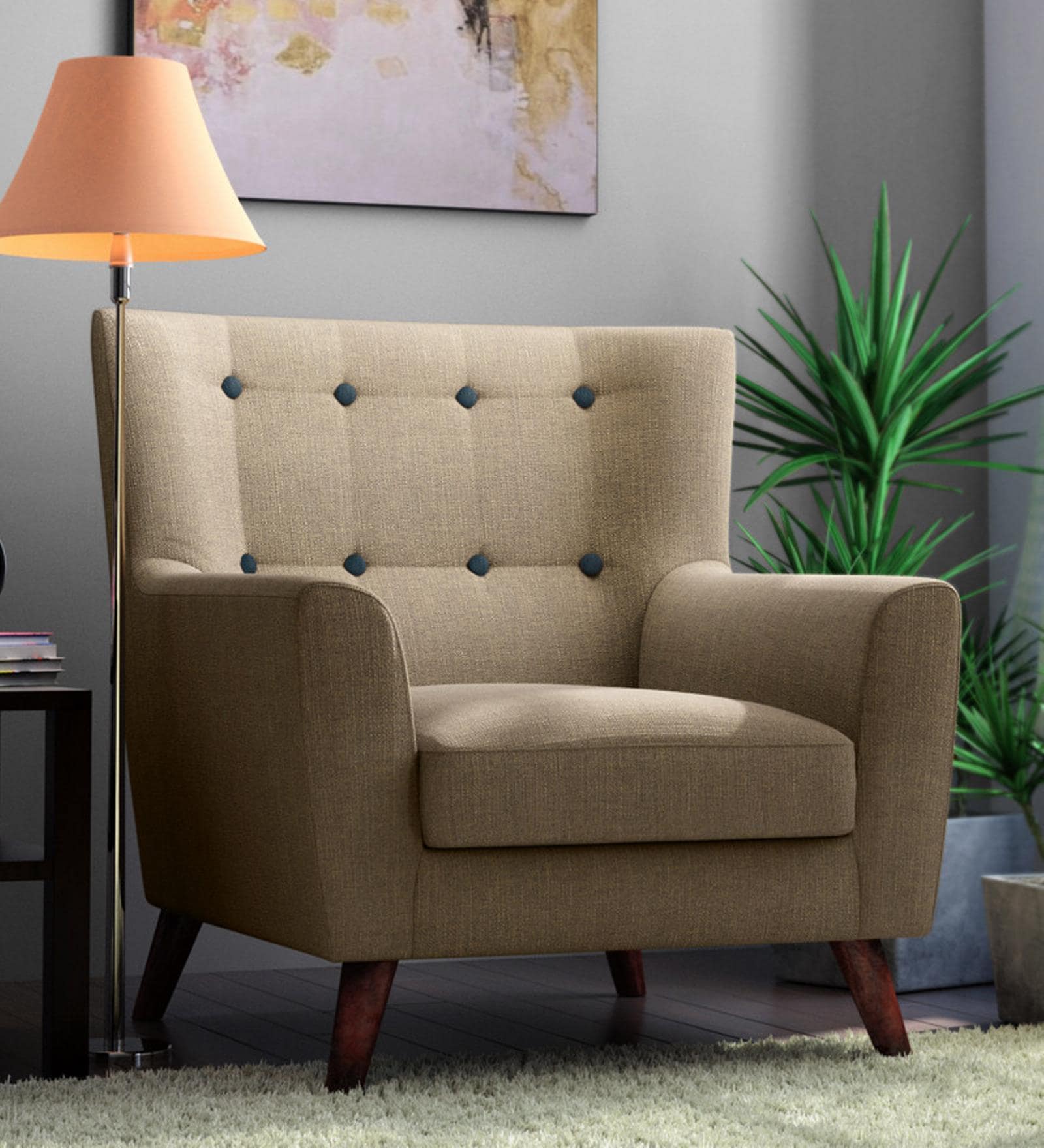 Buy Havana 1 Seater Sofa in Ecru Colour - CasaCraft By Pepperfry Online - Mid-Century Modern 1 ...