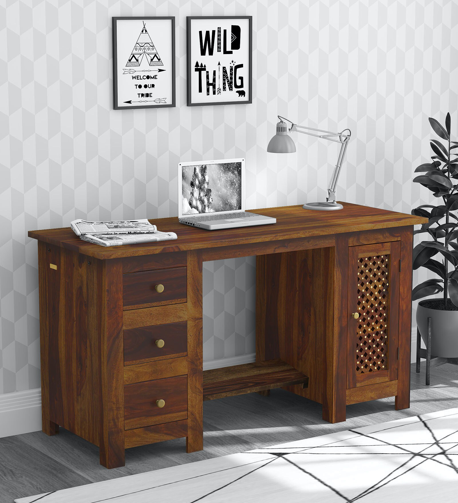 Buy Haveli Sheesham Wood Writing Table In Provincial Teak Finish at 11% ...