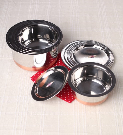 Buy Hazel Stainless Steel Copper Bottom Patila With Lid - Set Of 5 ...