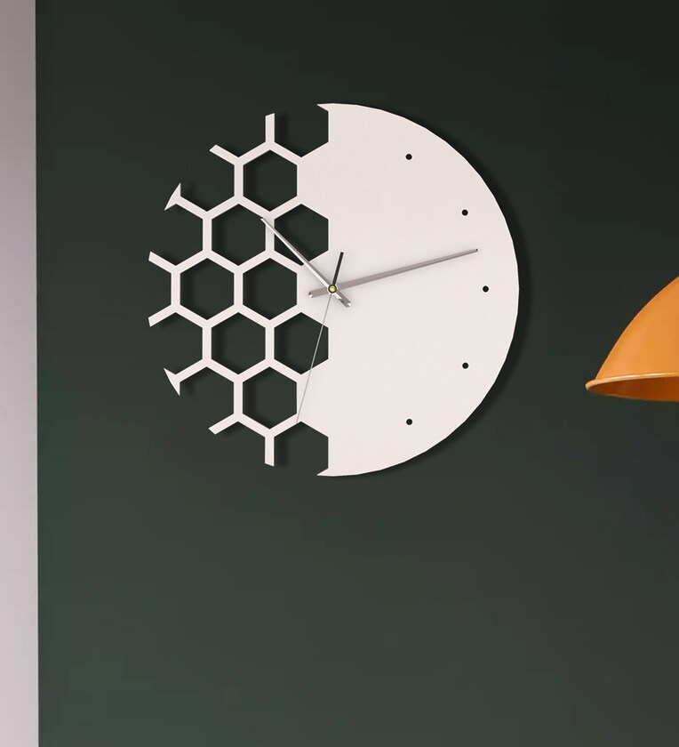 Buy Handcrafted White Colour MDF Wall Clock by Planet Decor Online ...