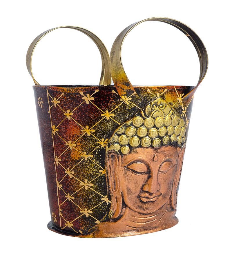 Buy Handcrafted Bucket-Shaped Copper Colour Wrought Iron Desk Organiser ...