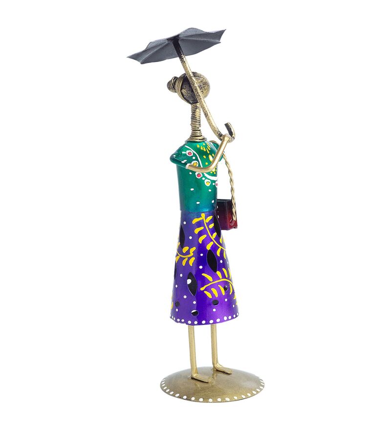 Buy Handcrafted Lady with Umbrella Multicolour Colour Wrought Iron ...