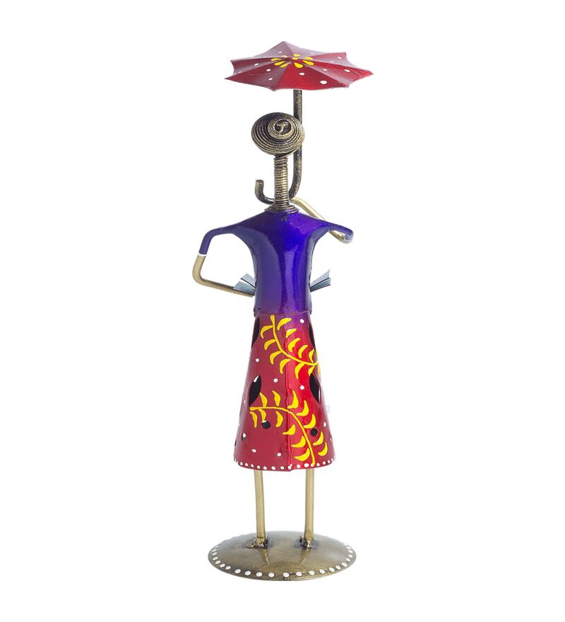 Buy Handcrafted Lady with Umbrella Multicolour Colour Wrought Iron ...
