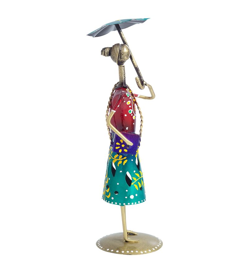 Buy Handcrafted Lady with Umbrella Multicolour Colour Wrought Iron ...