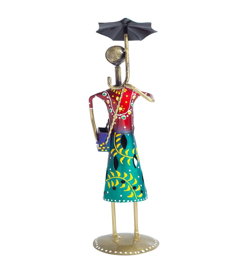 Buy Handcrafted Lady with Umbrella Multicolour Colour Wrought Iron ...