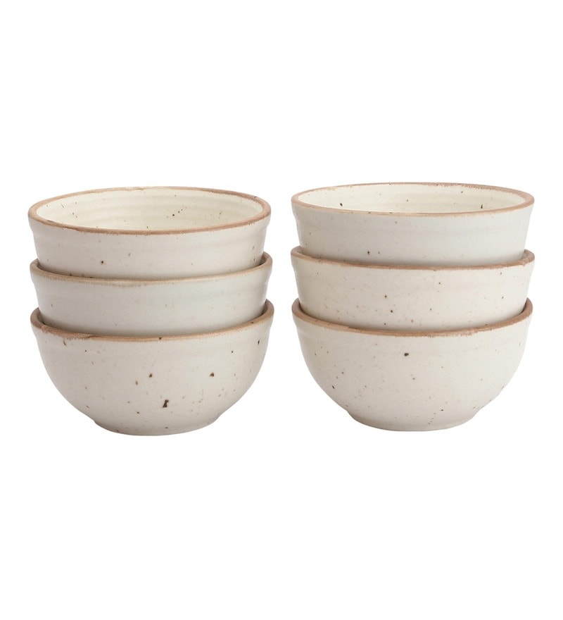 Buy Handcrafted Matte 260ml White Ceramic (Set of 6) Dinner Bowl Online ...