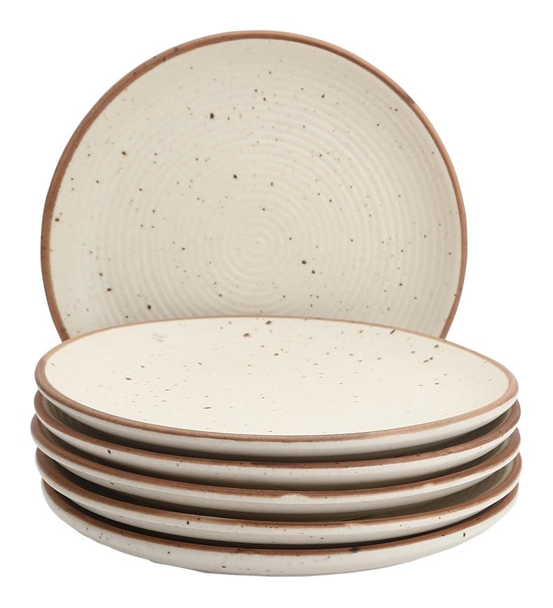 Buy Handcrafted Ribbed 7 Inch White Ceramic (Set of 6) Quarter Plate ...