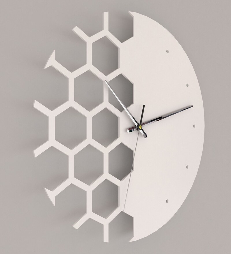 Buy Handcrafted White Colour MDF Wall Clock by Planet Decor Online ...