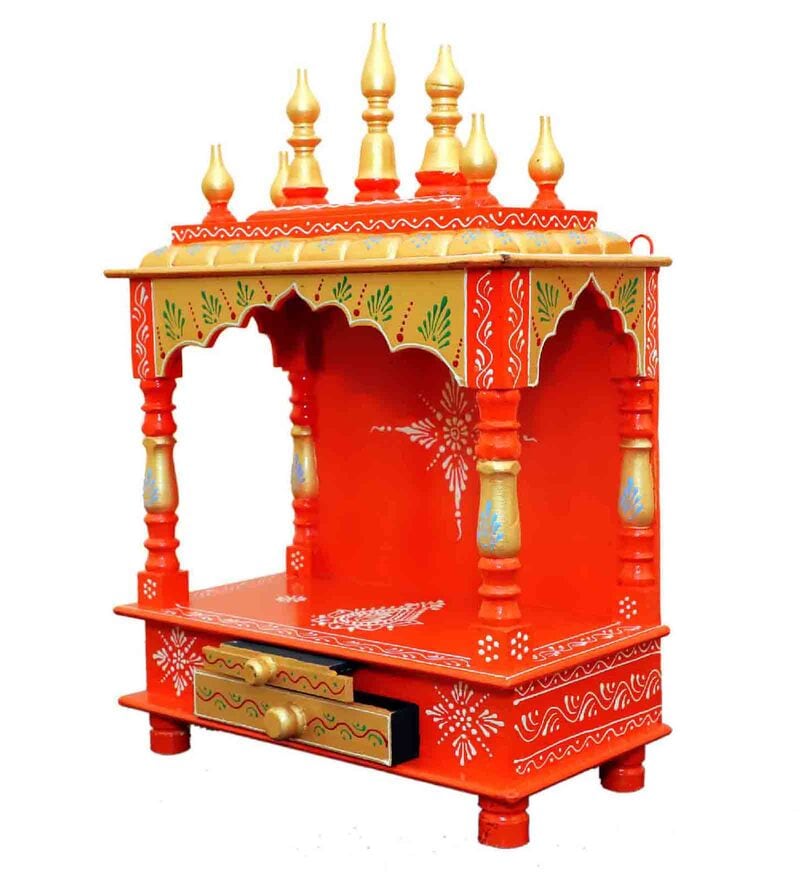 Buy Handmade Red Mango Wood & MDF Pooja Mandir by Home Decor ...