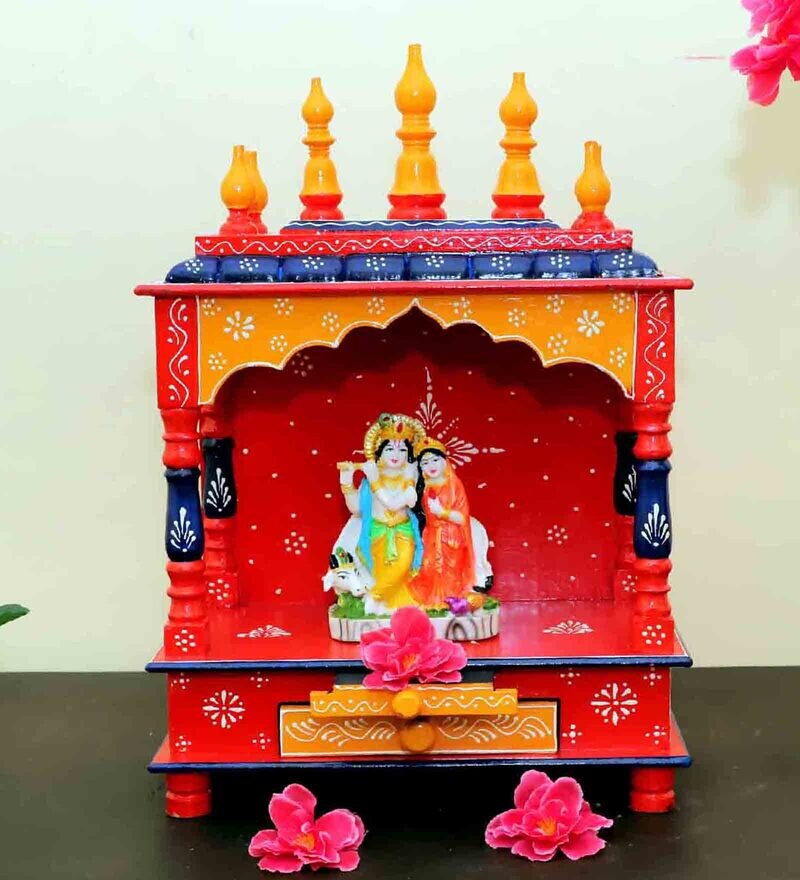 Buy Handmade Red Mango Wood & MDF Pooja Mandir by Home Decor ...