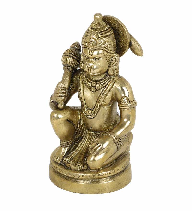 Buy Hanuman Round Base Golden Brass Religious Idol by Imli Street ...