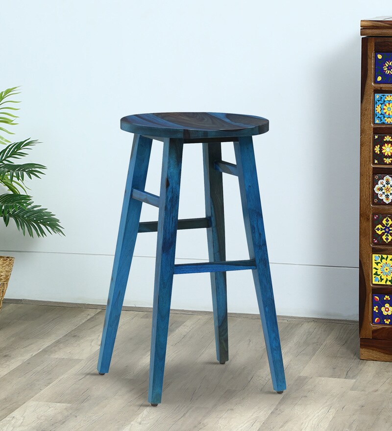 Buy Harrington Sheesham Wood Tall Bar Stool In Ocean Blue Finish Online ...