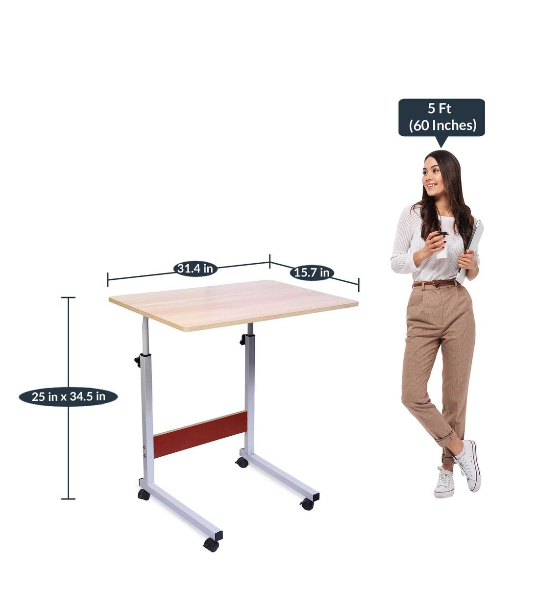 Buy Height Adjustable Portable Laptop Table In Natural Finish By EFC ...