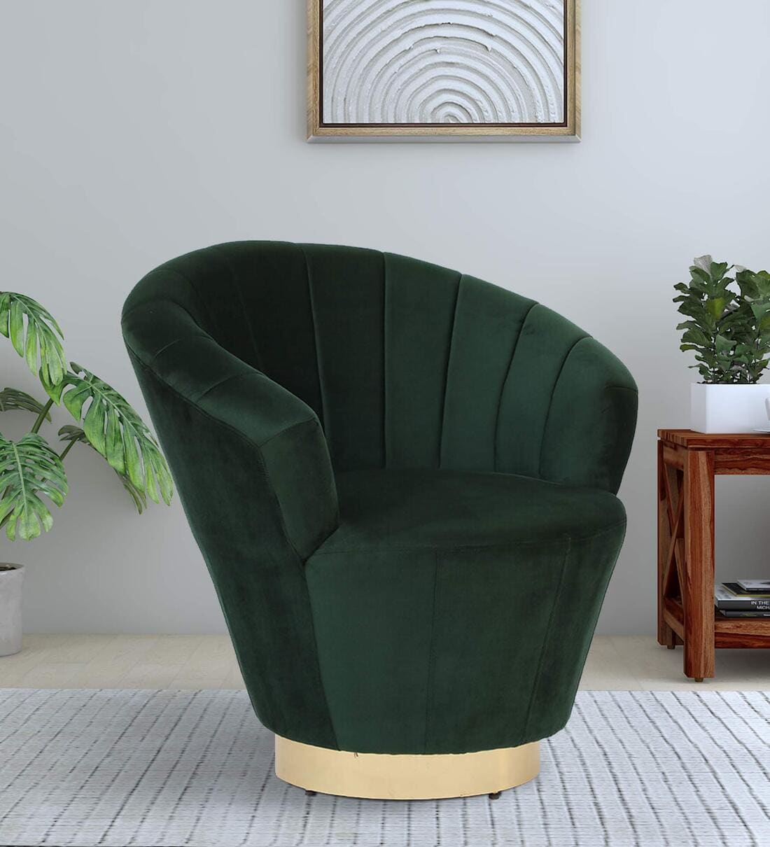 Buy Hendrix Swivel Lounge Chair In Velvet Green Colour Online - Full ...
