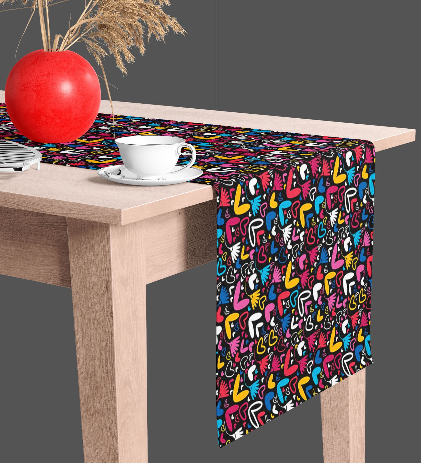 Buy Hearts & Flowers Multicolor (60 x 12) Cotton Canvas Table Runner at ...
