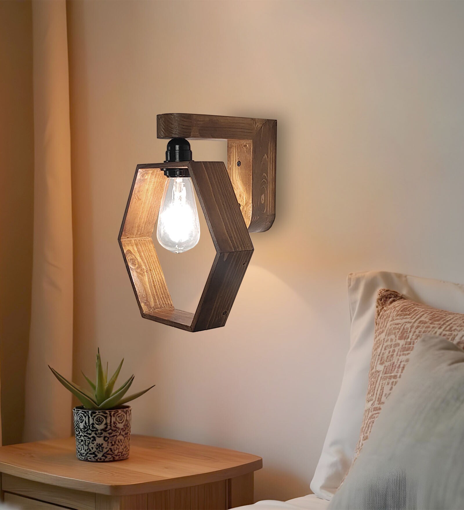 Buy Hex Wooden Novelty Wall Light (Natural Wood) at 66% OFF by Symplify ...