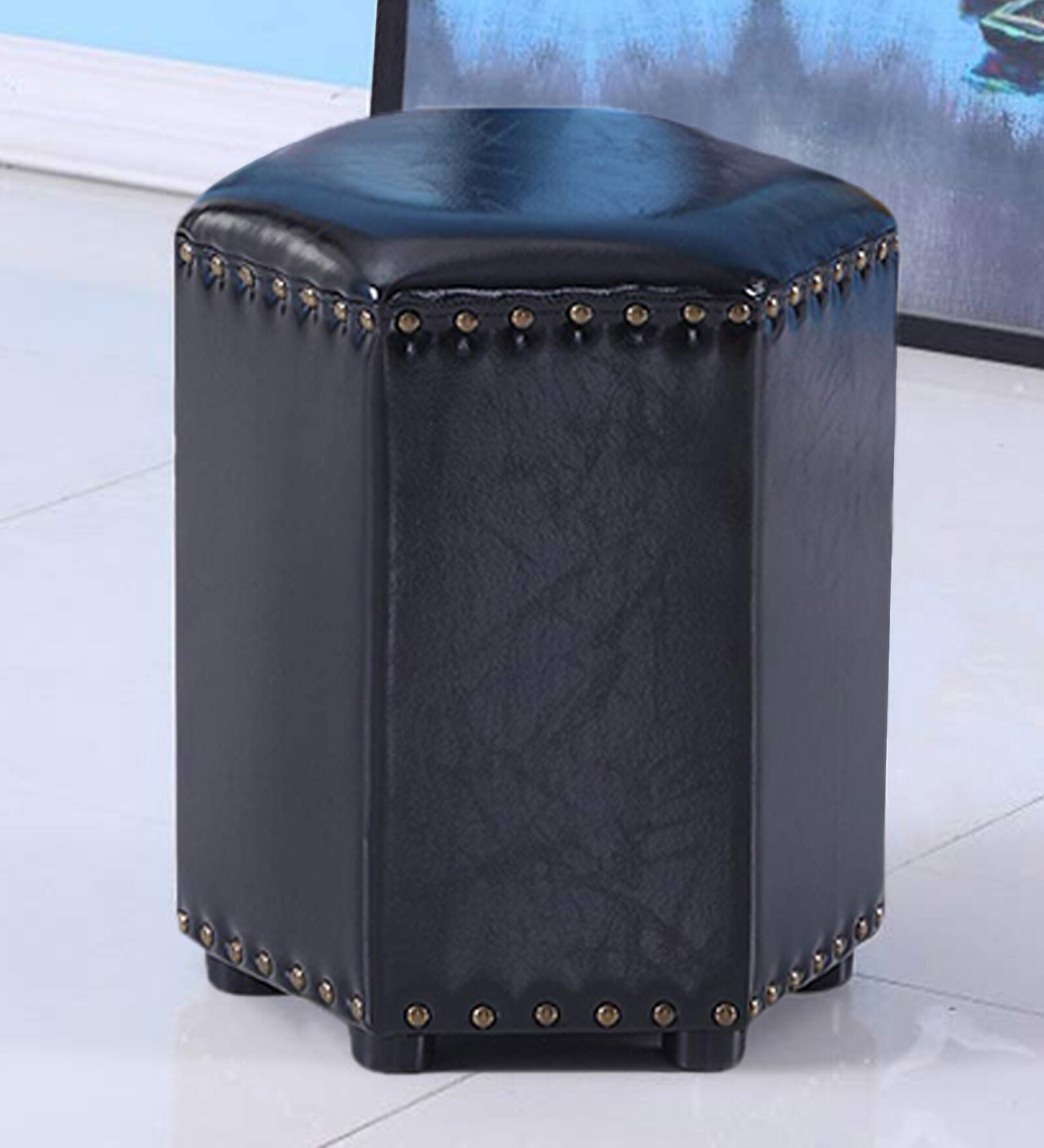 Buy Hexagon Non-Slip Portable Indoor Pouffe in Blue Colour at 39% OFF ...